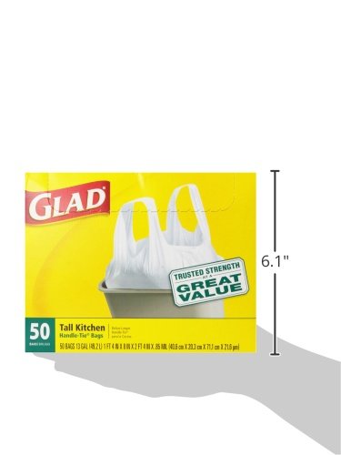 Glad® Tall Kitchen Handle-Tie® Trash Bags - 13 Gallon White Trash Bag - 50 Count (Package May Vary)