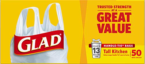 Glad® Tall Kitchen Handle-Tie® Trash Bags - 13 Gallon White Trash Bag - 50 Count (Package May Vary)