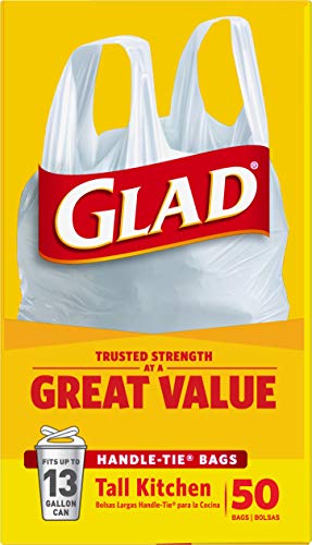 Glad® Tall Kitchen Handle-Tie® Trash Bags - 13 Gallon White Trash Bag - 50 Count (Package May Vary)