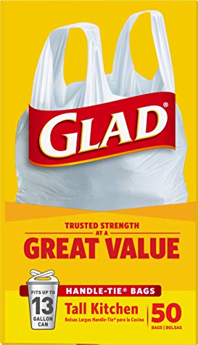 Glad® Tall Kitchen Handle-Tie® Trash Bags - 13 Gallon White Trash Bag - 50 Count (Package May Vary)