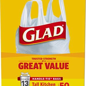 Glad® Tall Kitchen Handle-Tie® Trash Bags - 13 Gallon White Trash Bag - 50 Count (Package May Vary)