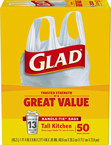 Glad® Tall Kitchen Handle-Tie® Trash Bags - 13 Gallon White Trash Bag - 50 Count (Package May Vary)