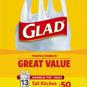 Glad® Tall Kitchen Handle-Tie® Trash Bags - 13 Gallon White Trash Bag - 50 Count (Package May Vary)