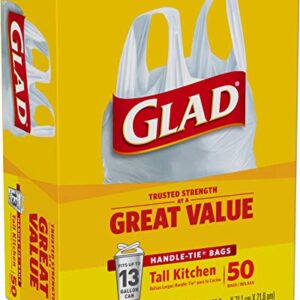 Glad® Tall Kitchen Handle-Tie® Trash Bags - 13 Gallon White Trash Bag - 50 Count (Package May Vary)