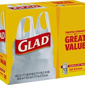 Glad® Tall Kitchen Handle-Tie® Trash Bags - 13 Gallon White Trash Bag - 50 Count (Package May Vary)