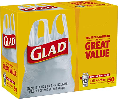 Glad® Tall Kitchen Handle-Tie® Trash Bags - 13 Gallon White Trash Bag - 50 Count (Package May Vary)