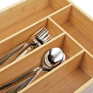 Bamboo Kitchen Drawer Organizer,Silverware Utensil Cutlery Tray, Drawer Divider with 5 Compartments,13.5" x 10" x 2.4"