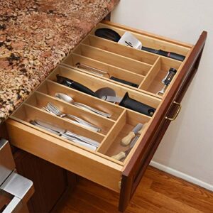 Bamboo Kitchen Drawer Organizer,Silverware Utensil Cutlery Tray, Drawer Divider with 5 Compartments,13.5" x 10" x 2.4"