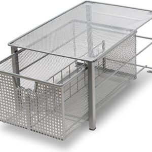 DecoBros Mesh Cabinet Basket Organizer with Split Card, Silver (Large - 10 x 15.8 x 7.5)