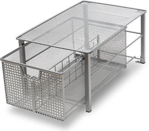 DecoBros Mesh Cabinet Basket Organizer with Split Card, Silver (Large - 10 x 15.8 x 7.5)