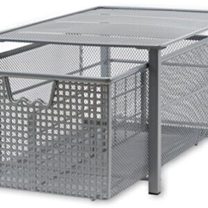 DecoBros Mesh Cabinet Basket Organizer with Split Card, Silver (Large - 10 x 15.8 x 7.5)