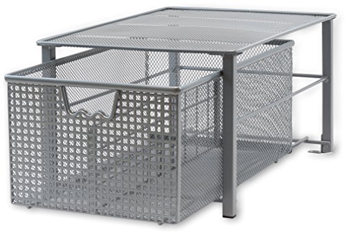 DecoBros Mesh Cabinet Basket Organizer with Split Card, Silver (Large - 10 x 15.8 x 7.5)