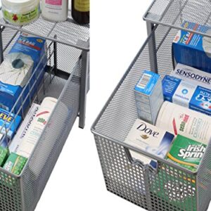 DecoBros Mesh Cabinet Basket Organizer with Split Card, Silver (Large - 10 x 15.8 x 7.5)