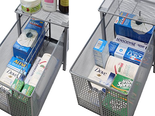 DecoBros Mesh Cabinet Basket Organizer with Split Card, Silver (Large - 10 x 15.8 x 7.5)