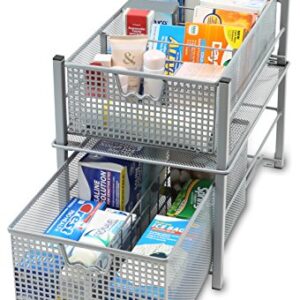 DecoBros Mesh Cabinet Basket Organizer with Split Card, Silver (Large - 10 x 15.8 x 7.5)