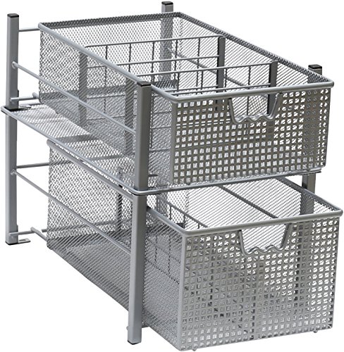 DecoBros Mesh Cabinet Basket Organizer with Split Card, Silver (Large - 10 x 15.8 x 7.5)