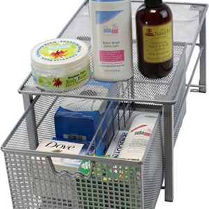 DecoBros Mesh Cabinet Basket Organizer with Split Card, Silver (Large - 10 x 15.8 x 7.5)