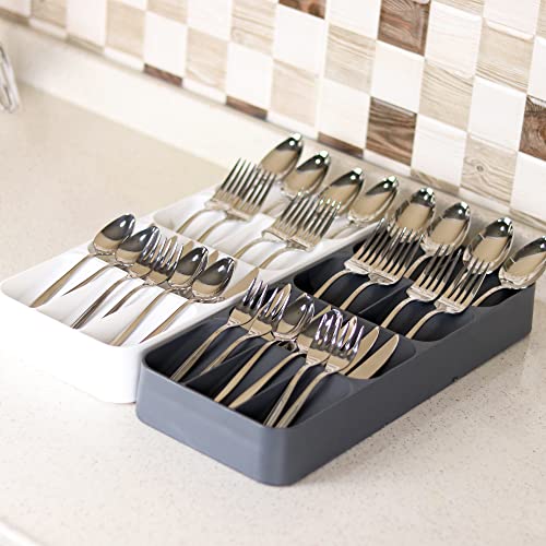 DecoBella Compact Cutlery Organizer, 9-Cells Silverware Flatware Dinner Cutlery Organizer Storage Tray, Space Saver Durable Kitchen Drawer Tray for Spoons Forks Knives (Grey)