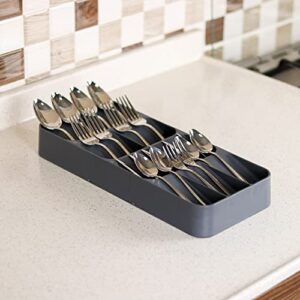 DecoBella Compact Cutlery Organizer, 9-Cells Silverware Flatware Dinner Cutlery Organizer Storage Tray, Space Saver Durable Kitchen Drawer Tray for Spoons Forks Knives (Grey)