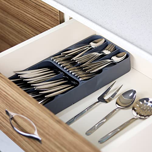 DecoBella Compact Cutlery Organizer, 9-Cells Silverware Flatware Dinner Cutlery Organizer Storage Tray, Space Saver Durable Kitchen Drawer Tray for Spoons Forks Knives (Grey)