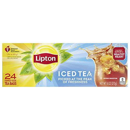 Lipton Family-Size Iced Tea Bags Picked At The Peak of Freshness Unsweetened Tea Can Help Support a Healthy Heart 6 oz (24 Count, Pack of 1)