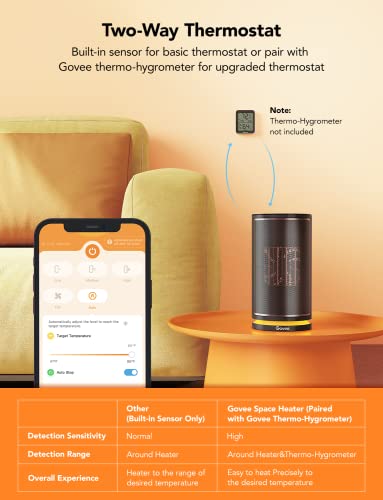 Govee Smart Space Heater, 1500W Fast Heating WiFi Small Heater with Thermostat, Quiet Portable Electric Ceramic Heater with RGB Night Light for Office, Living Room, Indoors, App & Voice Control