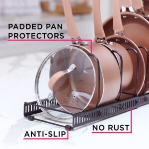 Berry Ave Adjustable Pan Organizer and Pot Rack with 8 Tiers, Rustproof Kitchen Cabinet Storage Organizer For Heavy Pots Pans and Cookware, Display On Counter w/ 3 Easy DIY Options