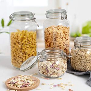 Vtopmart 78oz Glass Food Storage Jars with Airtight Clamp Lids, 3 Pack Large Kitchen Canisters for Flour, Cereal, Coffee, Pasta and Canning, Square Mason Jars with 8 Chalkboard Labels