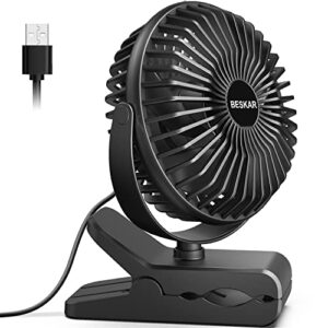 beskar 6 inch clip on fan, 3 speeds small fan with strong airflow, clip & desk fan usb plug in with sturdy clamp – ultra quiet operation for office dorm bedroom stroller