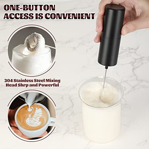 High Value Milk Frother Handheld Black, Battery Operated Beverage Mixer, Mini Coffee Mixer for Latte, Cappuccino, Matcha, Hot Chocolate