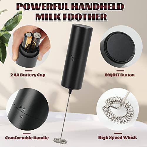 High Value Milk Frother Handheld Black, Battery Operated Beverage Mixer, Mini Coffee Mixer for Latte, Cappuccino, Matcha, Hot Chocolate