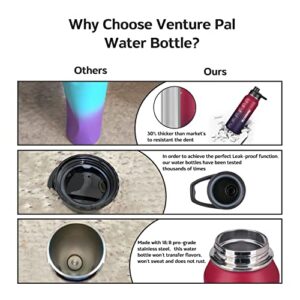 Venture Pal Insulated Water Bottle, 32oz Leak-Proof Vacuum Thermos with Strainer, Straw & Spout Lid for Sports