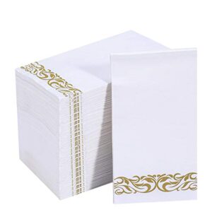 200 pack vplus paper napkins guest towels disposable premium quality 3-ply dinner napkins disposable soft, absorbent, party napkins wedding napkins for kitchen, parties, dinners or events (gold)