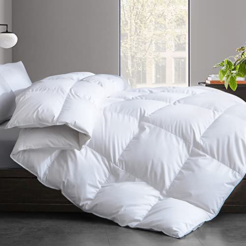 Cosybay Cotton Quilted White Feather Comforter Filled with Feather & Down –Machine Washable - All Season Duvet Insert or Stand-Alone – Queen Size (90*90Inch)