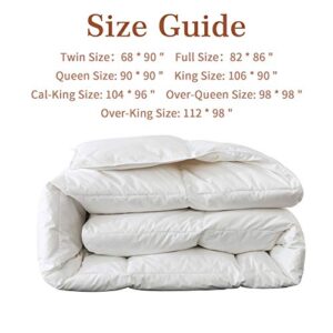 Cosybay Cotton Quilted White Feather Comforter Filled with Feather & Down –Machine Washable - All Season Duvet Insert or Stand-Alone – Queen Size (90*90Inch)