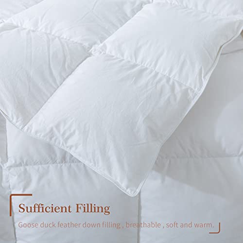 Cosybay Cotton Quilted White Feather Comforter Filled with Feather & Down –Machine Washable - All Season Duvet Insert or Stand-Alone – Queen Size (90*90Inch)