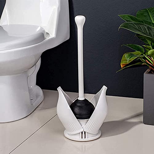 YANXUS Toilet Plunger, Hideaway Toilet Plunger with Caddy, Plungers for Bathroom with Holder, Heavy Duty Toilet Plunger with Holder - White