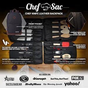 Chef Knife Bag Leather Finish Backpack | Premium Knife Storage & Chef Backpack | Knife Case with 30+ Pockets for Knives & Kitchen Tools | Knife Organizer for Chefs & Culinary Students (Black)