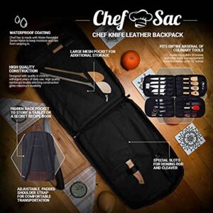 Chef Knife Bag Leather Finish Backpack | Premium Knife Storage & Chef Backpack | Knife Case with 30+ Pockets for Knives & Kitchen Tools | Knife Organizer for Chefs & Culinary Students (Black)