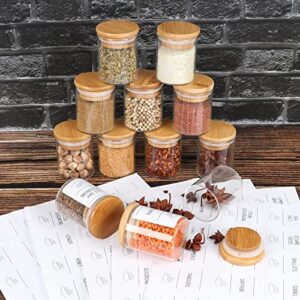 20 Pack 3 oz Glass Jars with Bamboo Lids, Empty Spice Jars with Wood Airtight Lids, Food Storage Canisters Containers for Home Kitchen, Sugar, Candies,Coffee Beans, Herbs, Grains. Include 120 Labels.