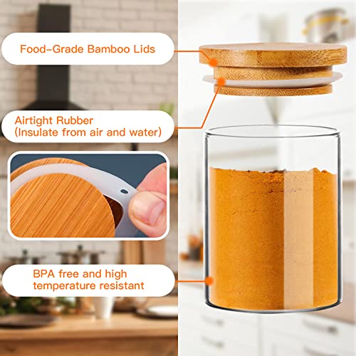 20 Pack 3 oz Glass Jars with Bamboo Lids, Empty Spice Jars with Wood Airtight Lids, Food Storage Canisters Containers for Home Kitchen, Sugar, Candies,Coffee Beans, Herbs, Grains. Include 120 Labels.