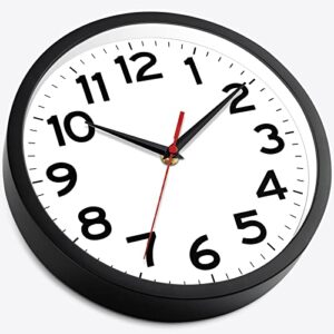 AKCISOT Wall Clock 10 Inch Silent Non-Ticking Modern Wall Clocks Battery Operated - Analog Small Classic Clock for Office, Home, Bathroom, Kitchen, Bedroom, School, Living Room(Black)