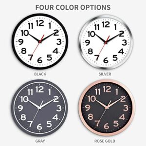 AKCISOT Wall Clock 10 Inch Silent Non-Ticking Modern Wall Clocks Battery Operated - Analog Small Classic Clock for Office, Home, Bathroom, Kitchen, Bedroom, School, Living Room(Black)