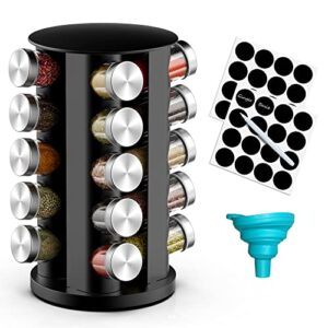 revolving spice rack, spice racks organizer for kitchen cabinet , rotating seasoning organizer storage with jars , black