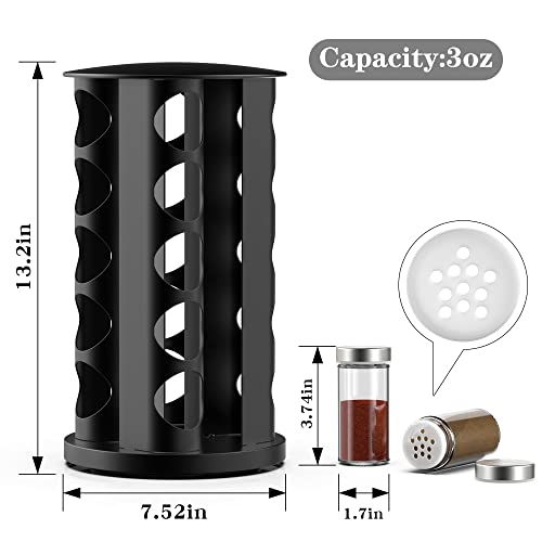 Revolving Spice Rack, Spice Racks Organizer for Kitchen Cabinet , Rotating Seasoning Organizer Storage with Jars , Black