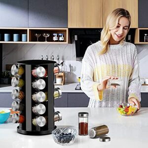 Revolving Spice Rack, Spice Racks Organizer for Kitchen Cabinet , Rotating Seasoning Organizer Storage with Jars , Black