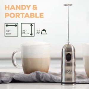 Café Casa Milk Frother for Coffee - 2 Speed Handheld, Battery Operated, Stainless Steel Drink Mixer & Mini Foam Maker - Electric Whisk for Coffee, Lattes, Hot Chocolate, and Shakes