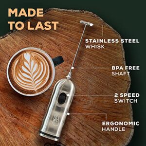 Café Casa Milk Frother for Coffee - 2 Speed Handheld, Battery Operated, Stainless Steel Drink Mixer & Mini Foam Maker - Electric Whisk for Coffee, Lattes, Hot Chocolate, and Shakes