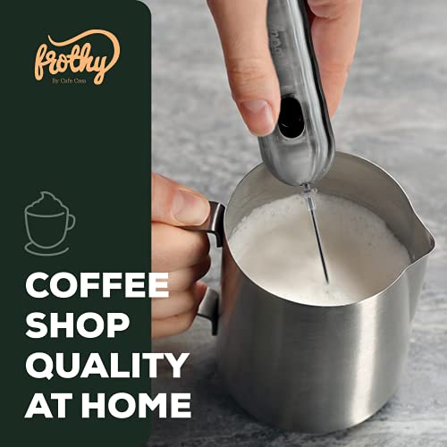 Café Casa Milk Frother for Coffee - 2 Speed Handheld, Battery Operated, Stainless Steel Drink Mixer & Mini Foam Maker - Electric Whisk for Coffee, Lattes, Hot Chocolate, and Shakes