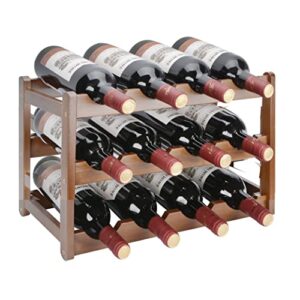 bamboo wine rack, 3-tier 12-bottle freestanding display wine organizer storage shelf table top countertop tle cabinet wine holder for kitchen dining living room bar pantry wine cellar basement